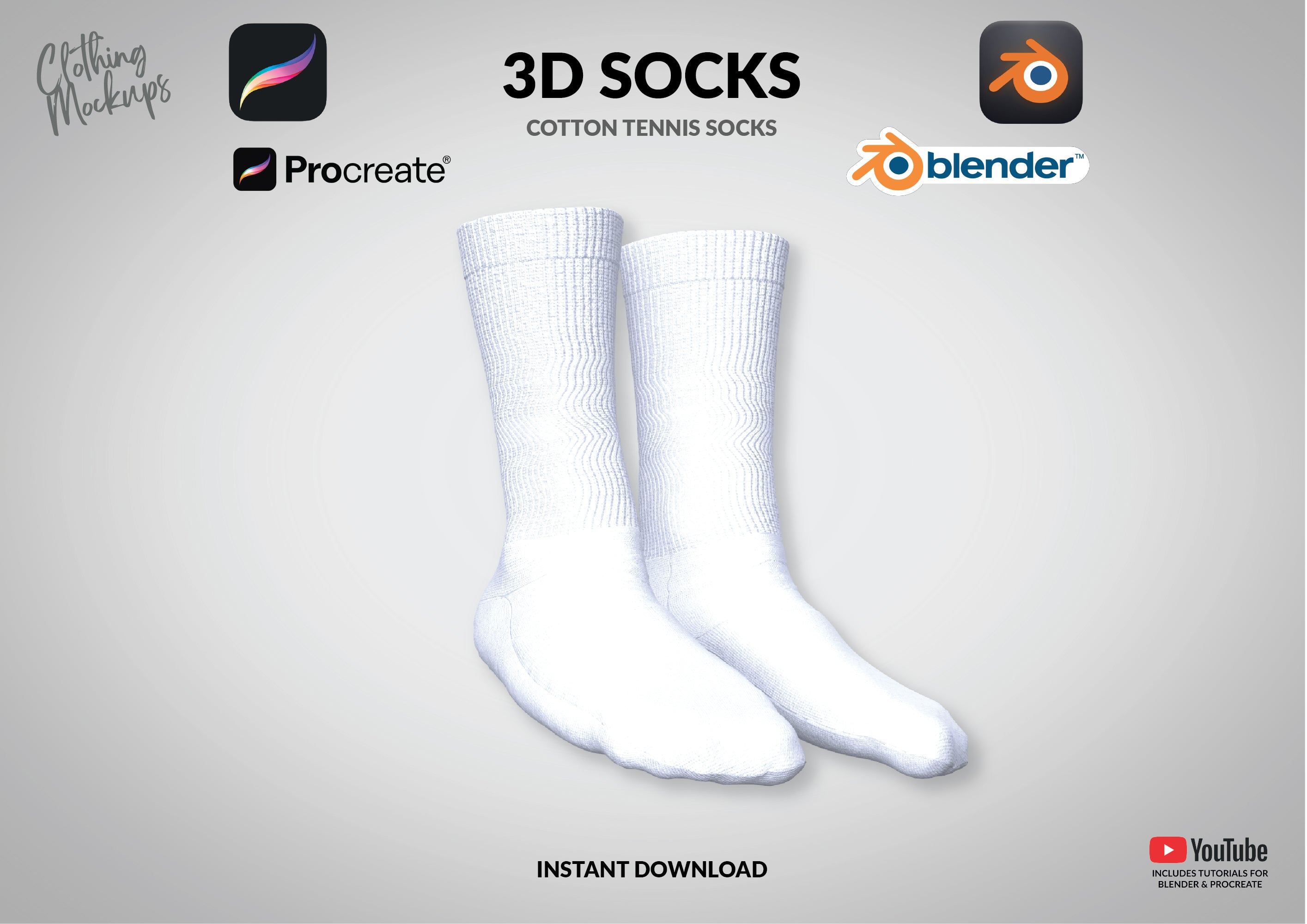 3D Socks mockup Procreate Blender Photoshop cotton tennis socks for me ...