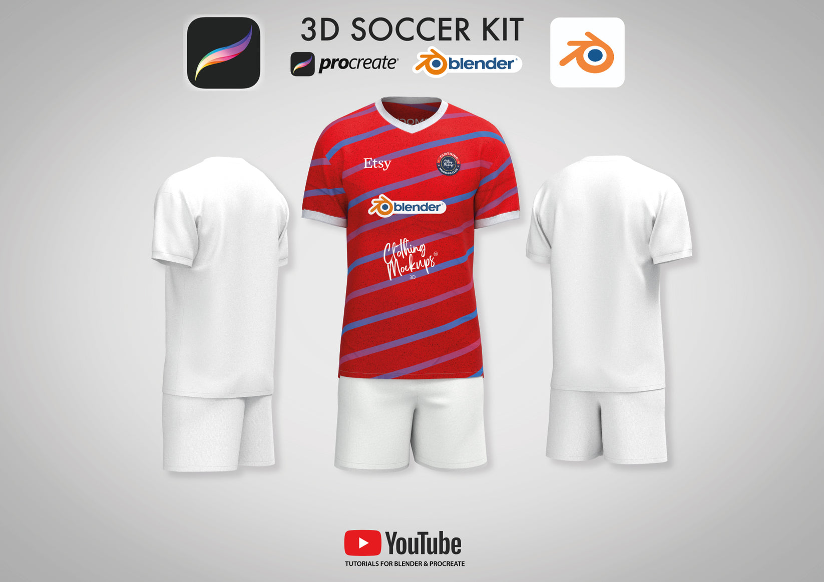 3D Soccer jersey & shorts - Procreate & Blender - 3D football kit shor ...