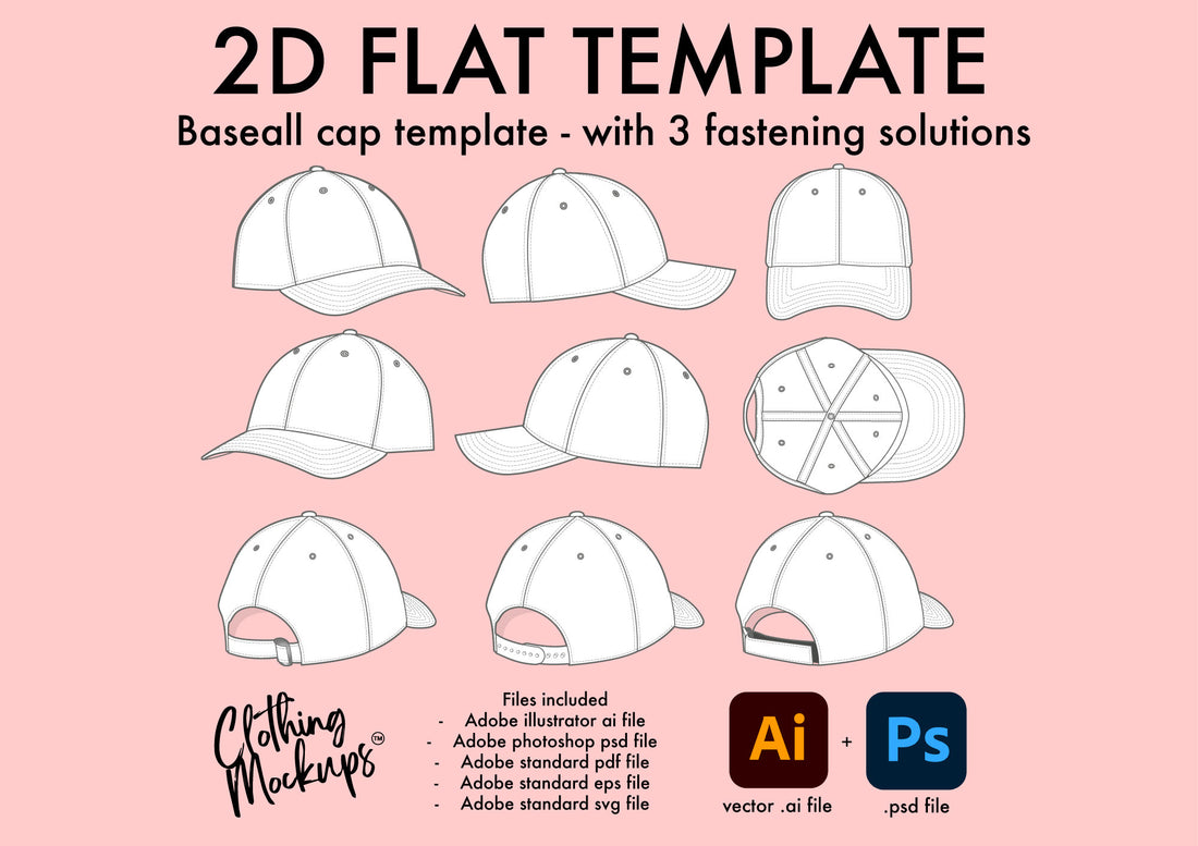 Flat Technical Drawing - Baseball cap vector illustration – ClothingMockups