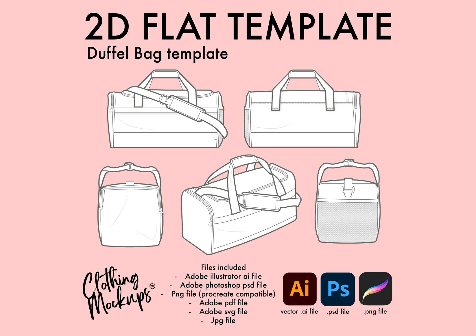 Duffel Bag - Flat Technical fashion drawing illustration vector ai psd ...