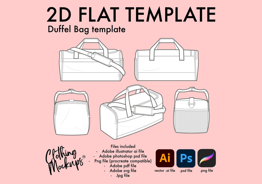 Duffel Bag - Flat Technical fashion drawing illustration vector ai psd ...